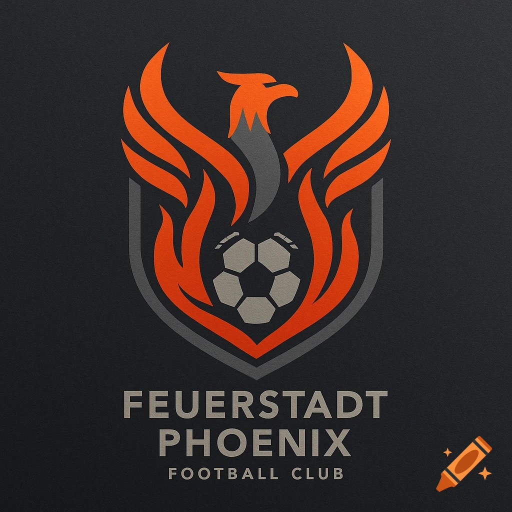 A modern football club logo with a stylized orange and grey phoenix ...