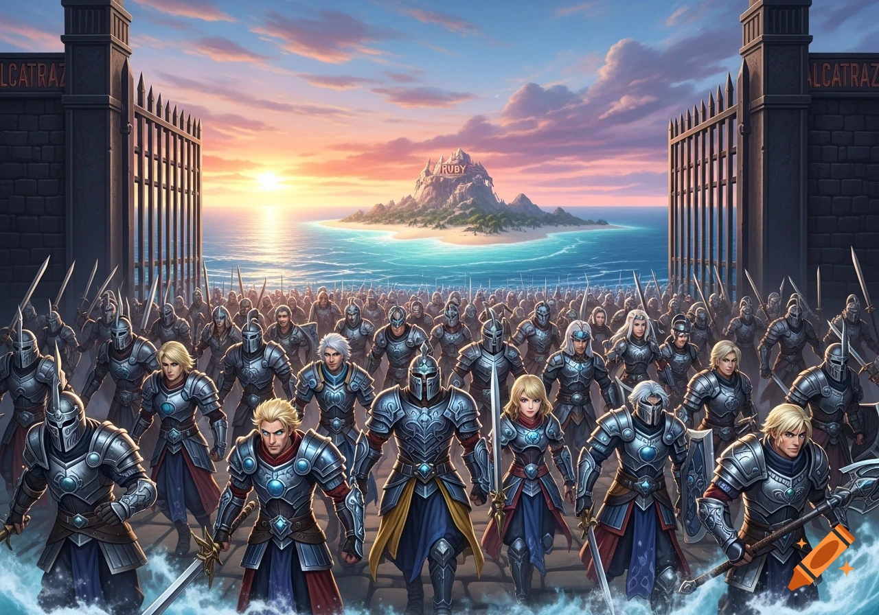 An army of armored fantasy warriors emerges from Alcatraz, marching ...