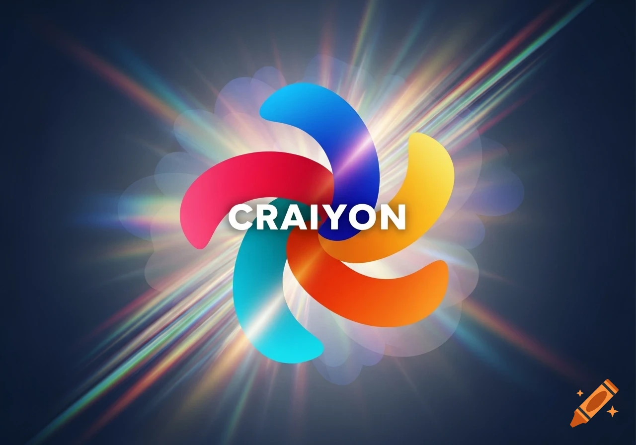A colorful, abstract swirl logo with the word 'CRAIYON' in the center, set against a dark ...
