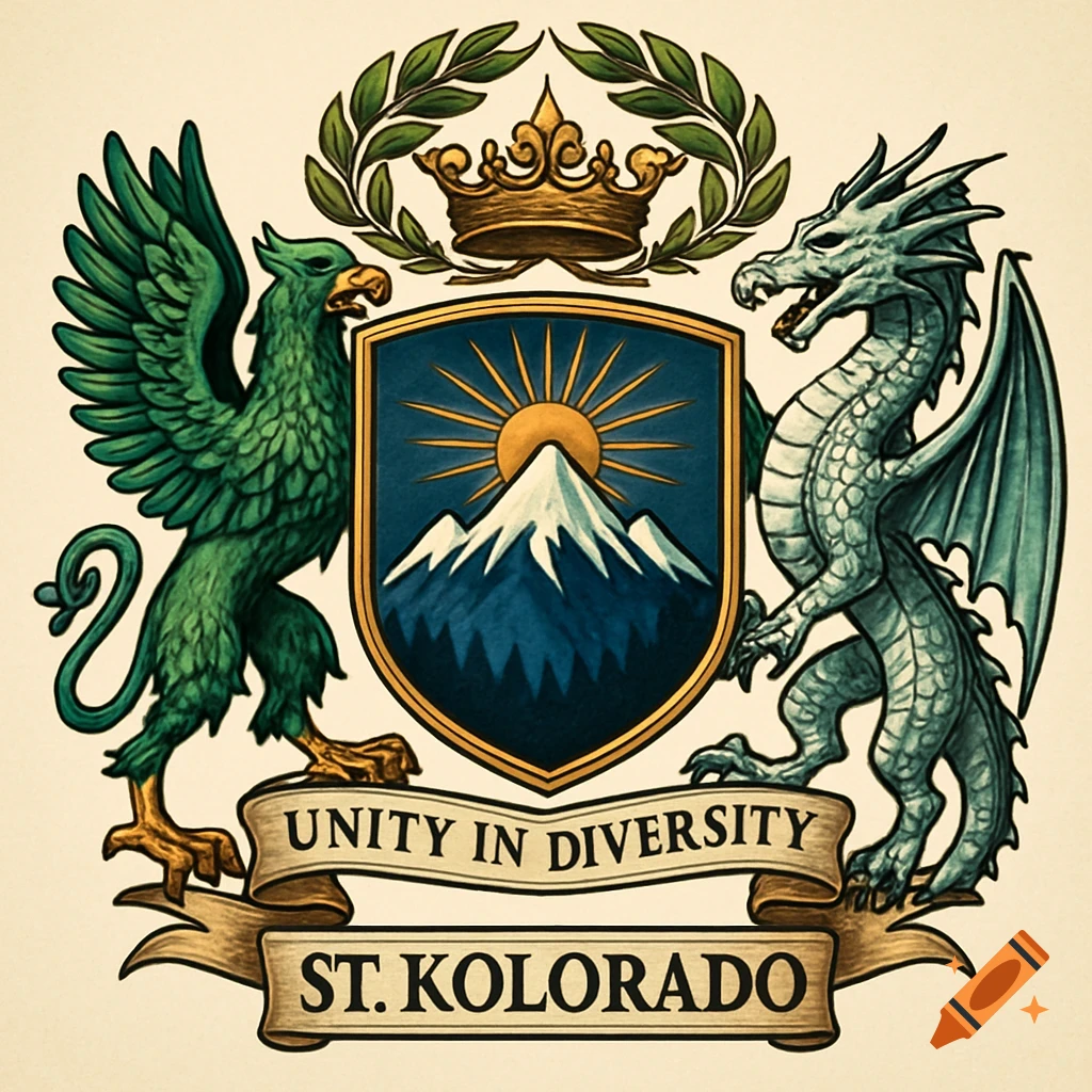 A colorful heraldic coat of arms featuring a green griffin and a gray ...