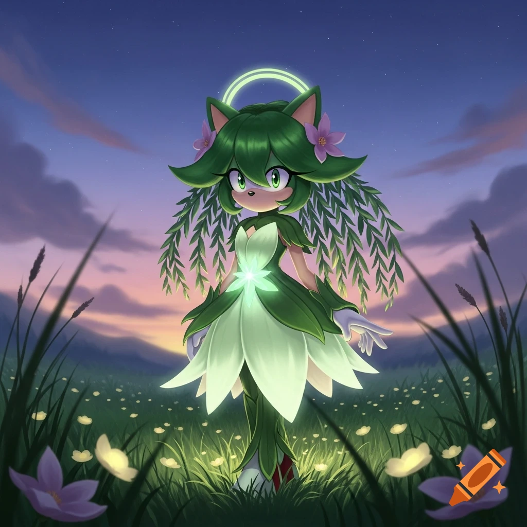 Cosmo the Seedrian, a green plant-like character with a leaf dress and ...