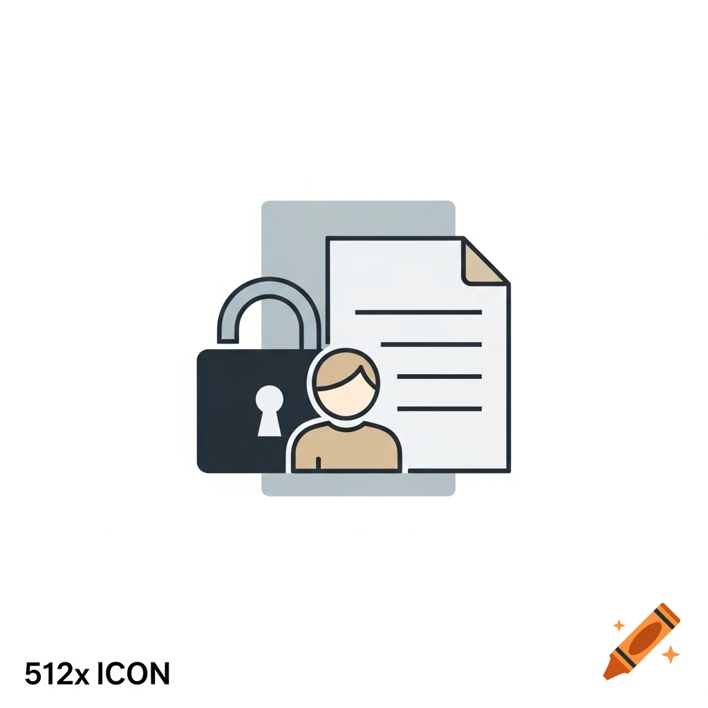 Minimalist icon featuring a dark gray open padlock, a light brown ...