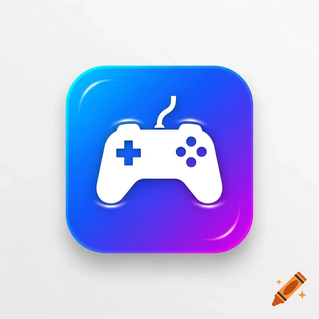 Minimalistic app icon featuring a white game controller on a blue and ...