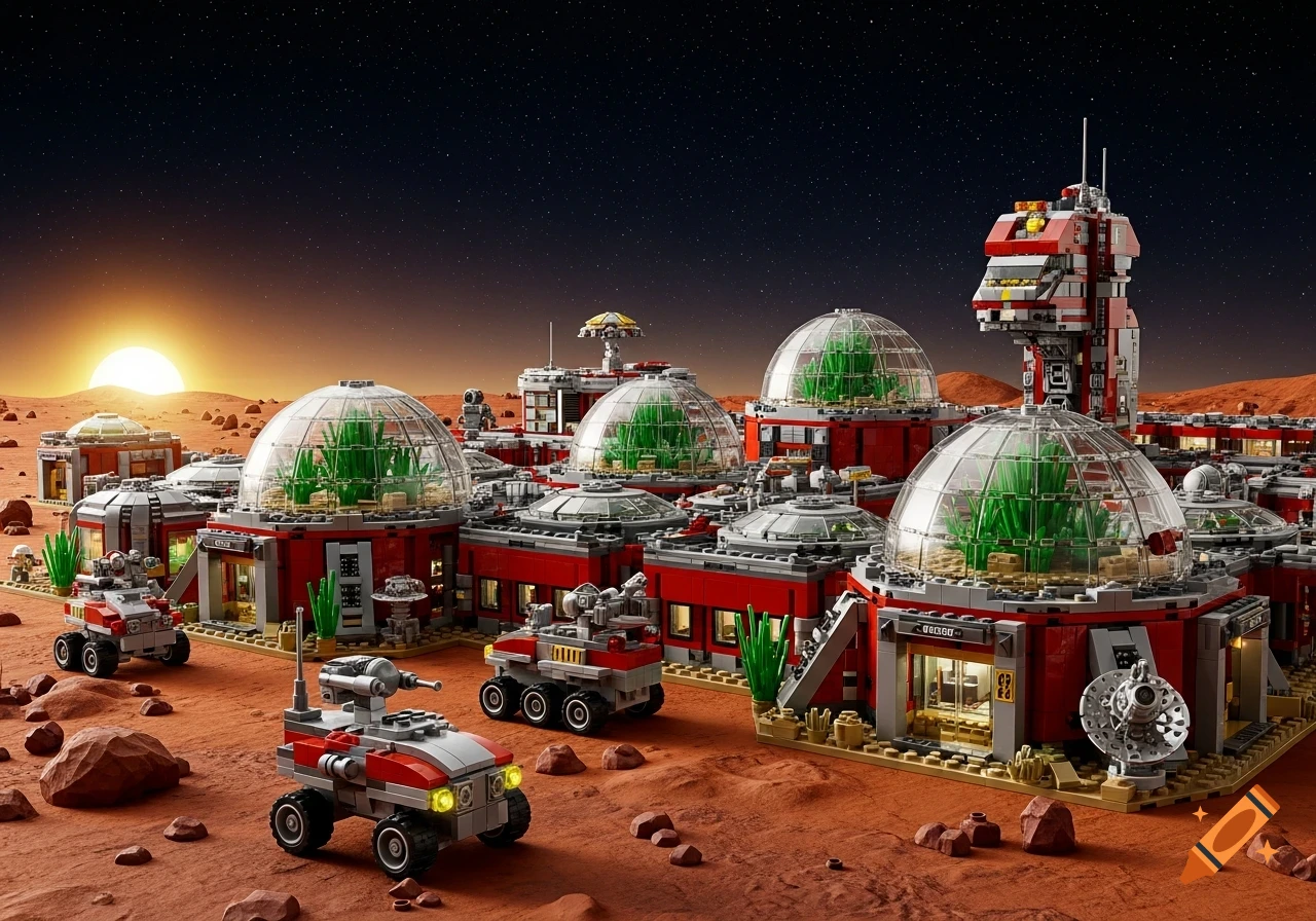 A detailed Lego Mars colony with multiple domed habitats, several ...