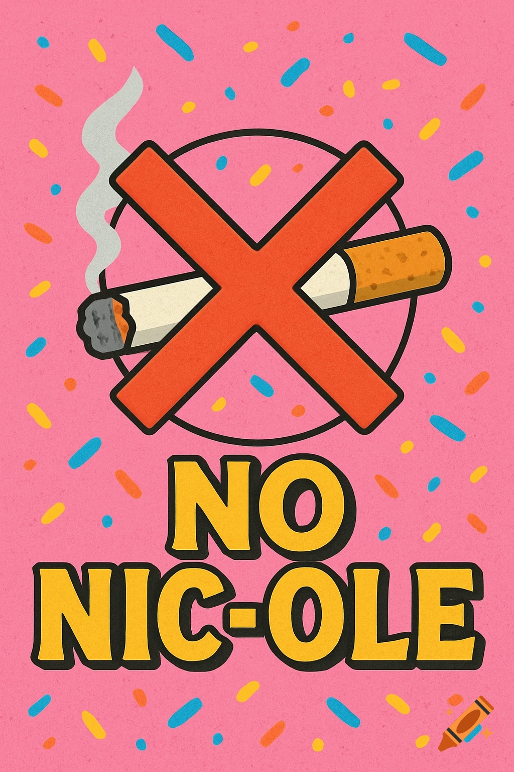 Cartoon 'No Smoking' sign with a lit cigarette crossed by a red X, text ...