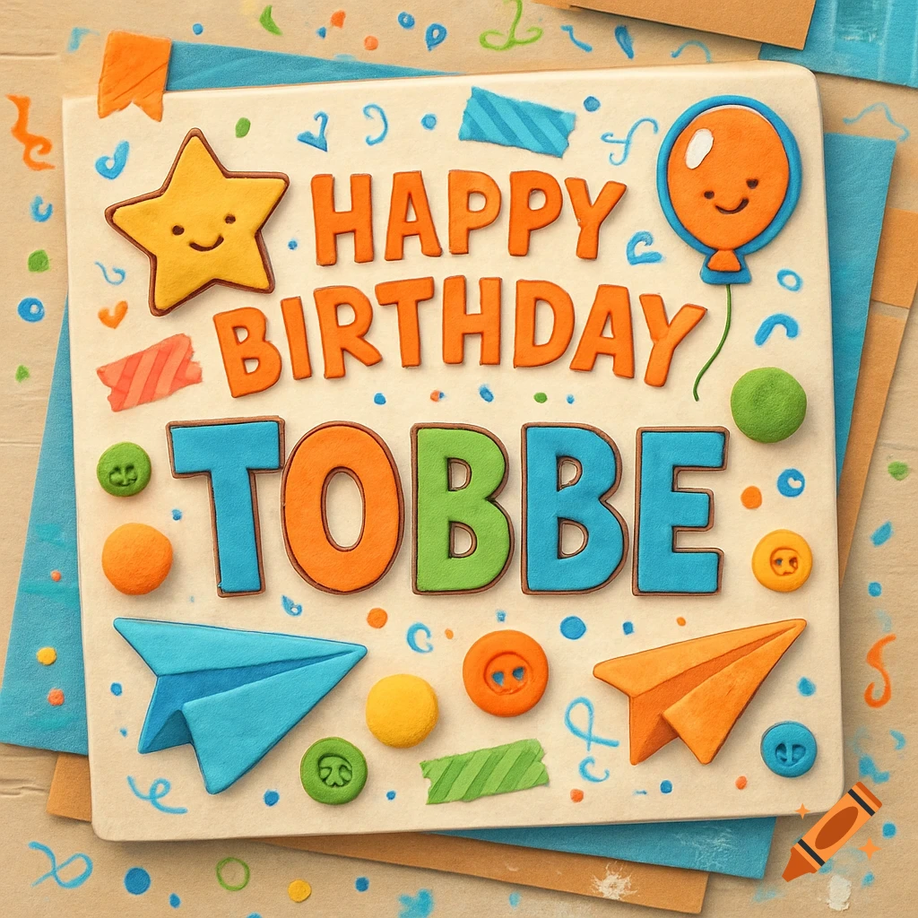 A vibrant, kawaii-style illustrated birthday card with paper crafts ...