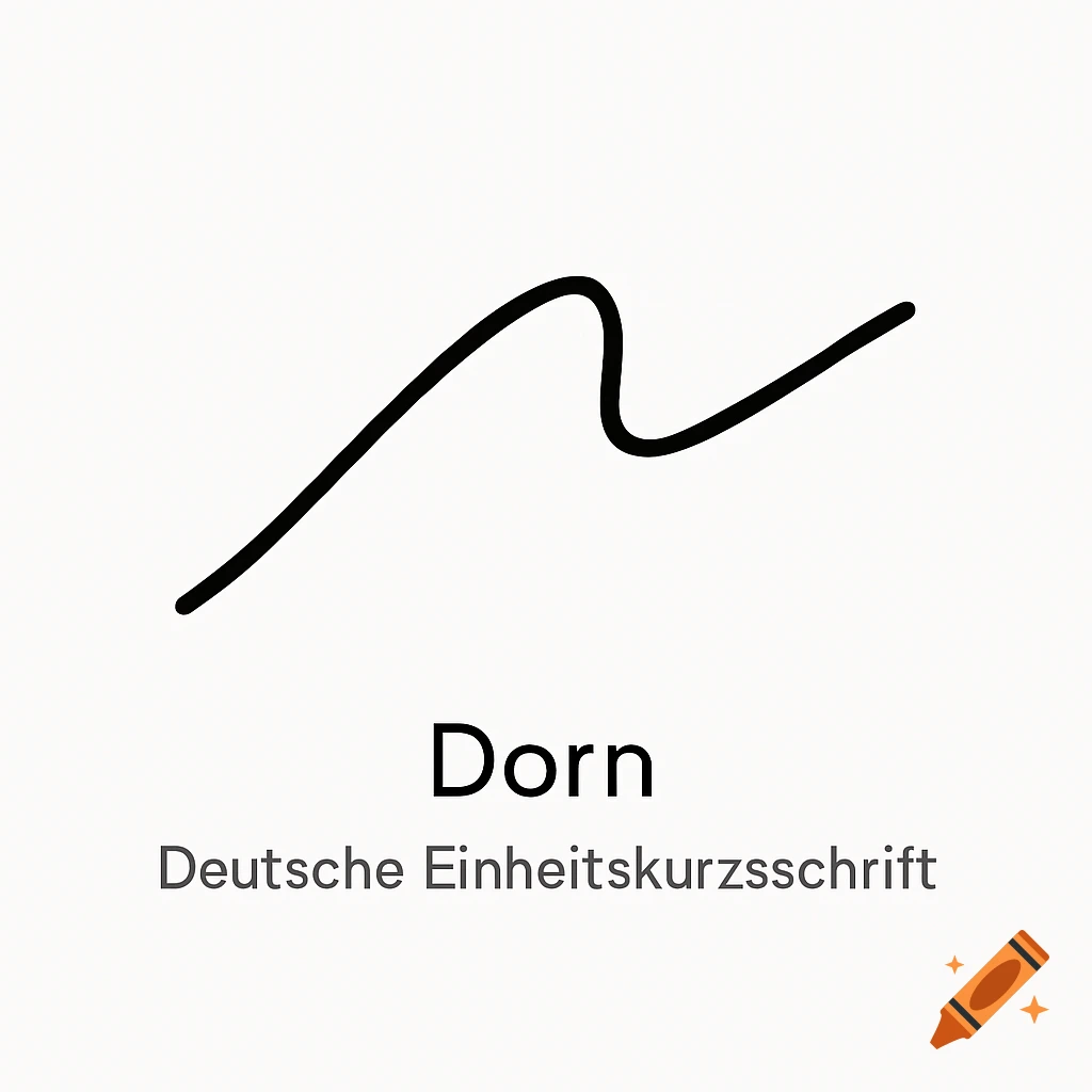 A black shorthand symbol for "Dorn" with the text "Dorn Deutsche ...