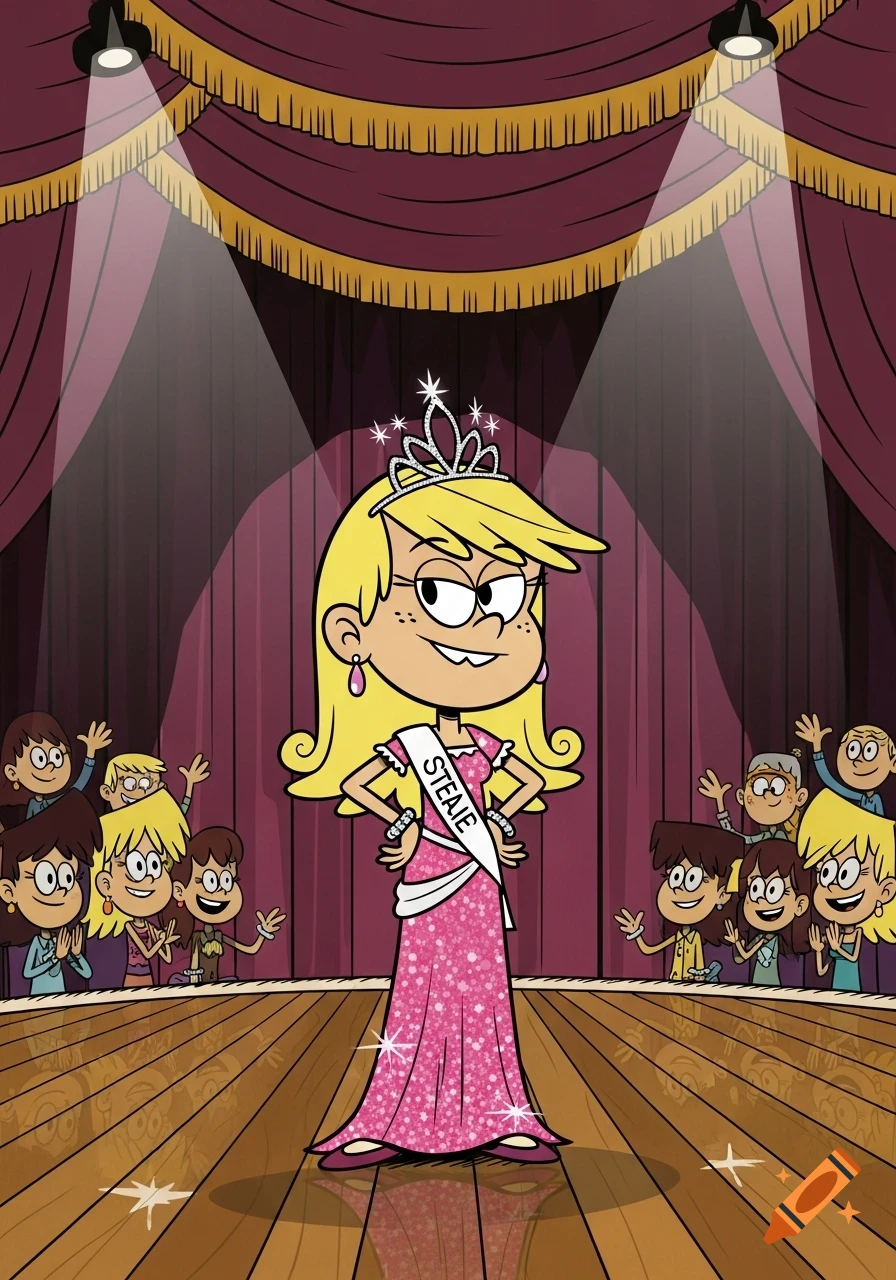 Lola Loud from The Loud House, a blonde cartoon girl, smiles on a stage ...