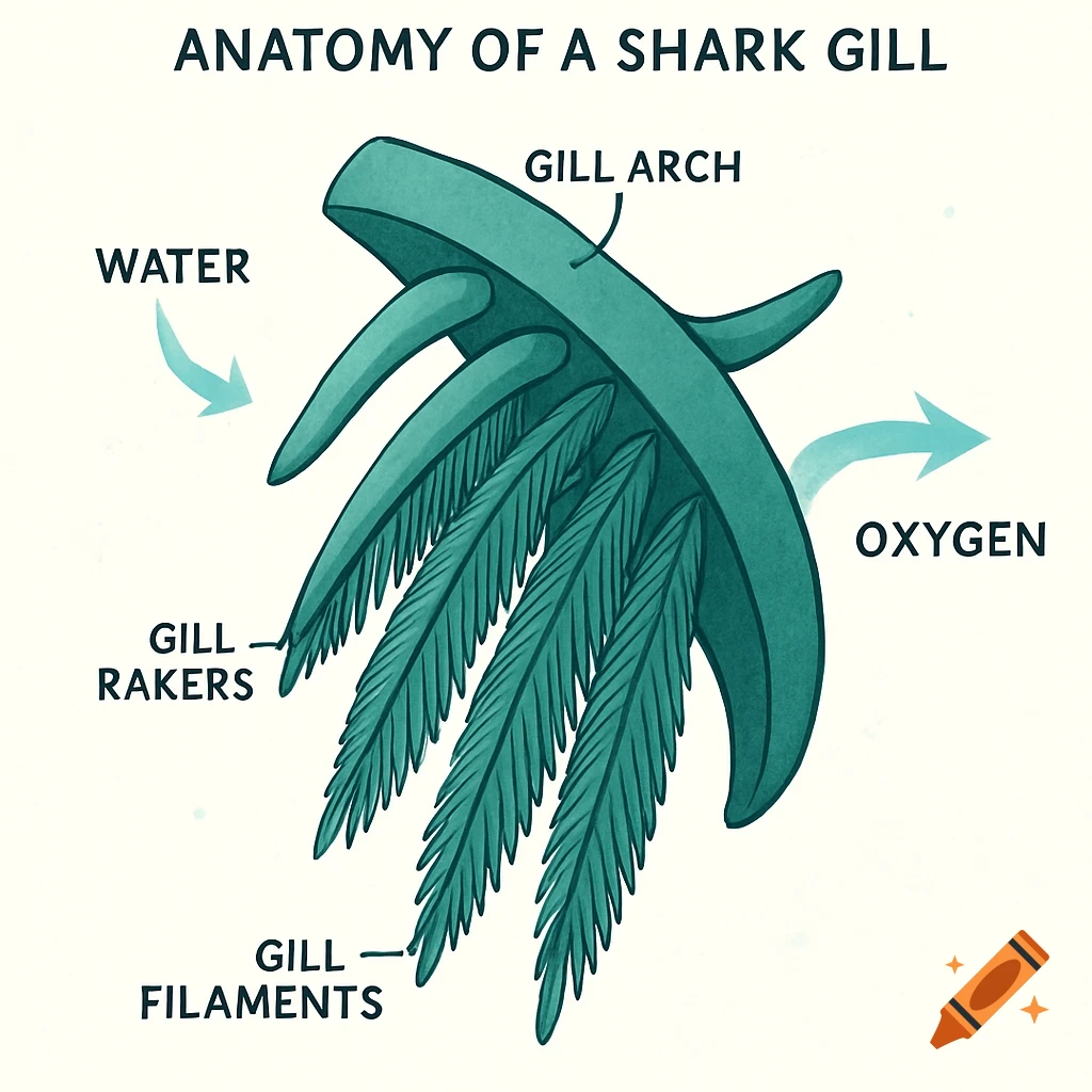 Infographic illustration of shark gill anatomy, showing gill arch ...