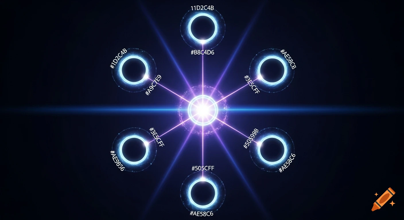 An abstract dark image with a glowing purple and white central orb ...