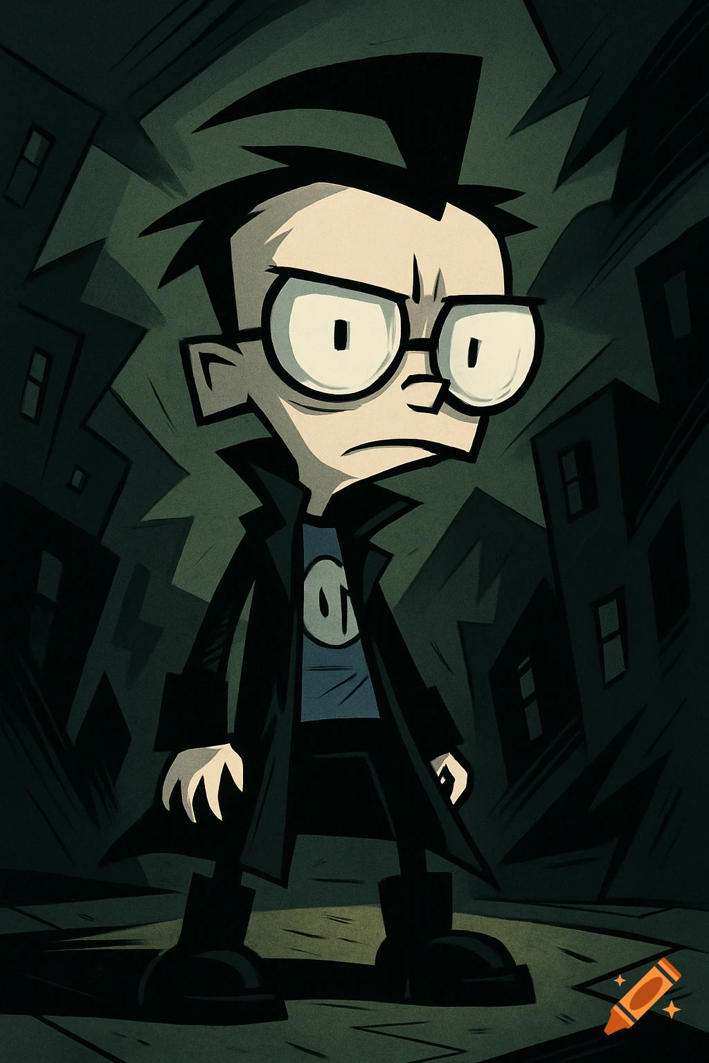 Dib from Invader Zim, a skinny pale boy with spiky hair and glasses ...