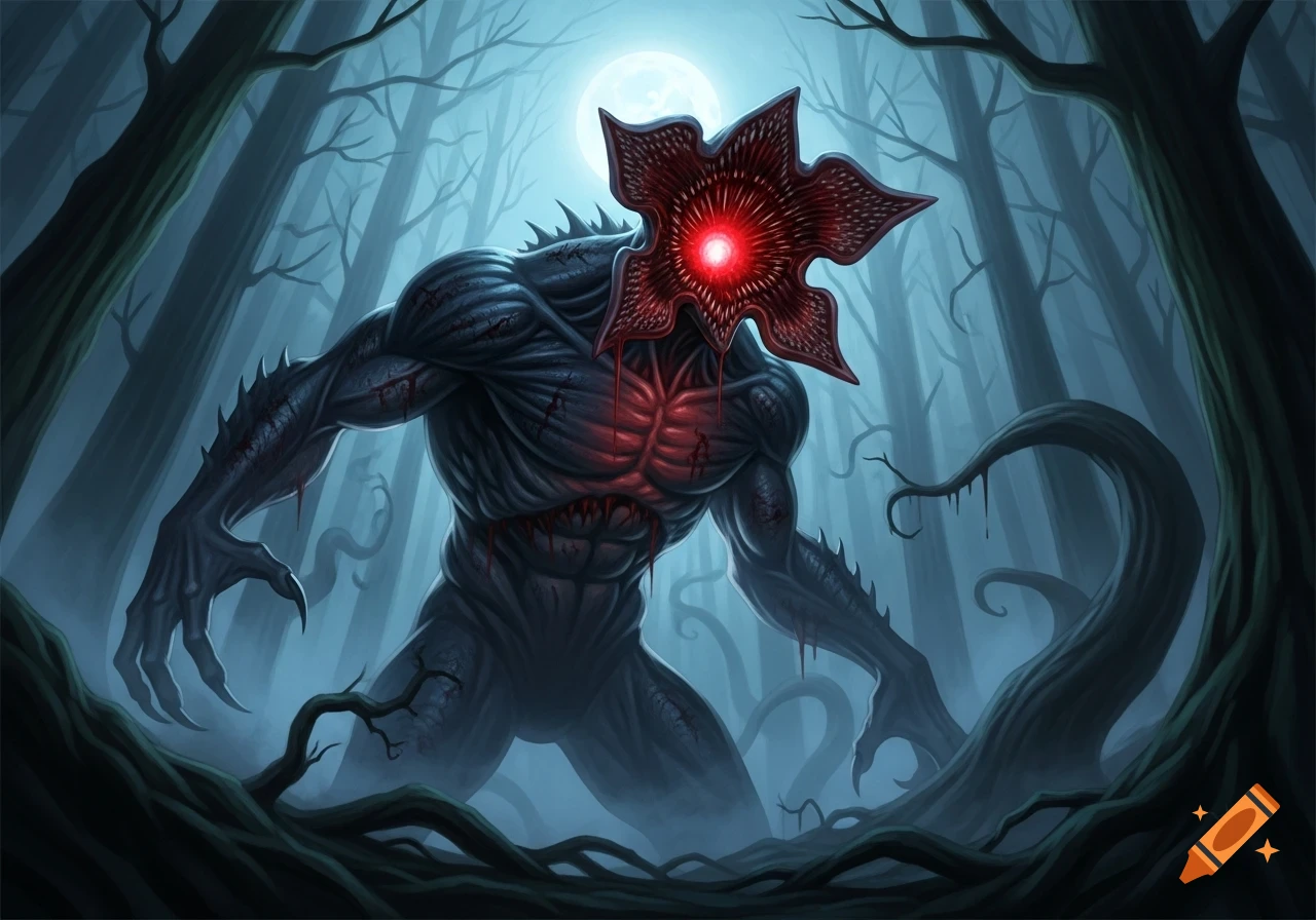 A menacing Demogorgon monster with a toothy, petal-like head and ...
