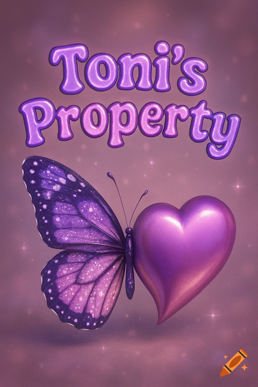 Purple butterfly attached to a metallic purple heart with 'Toni's ...