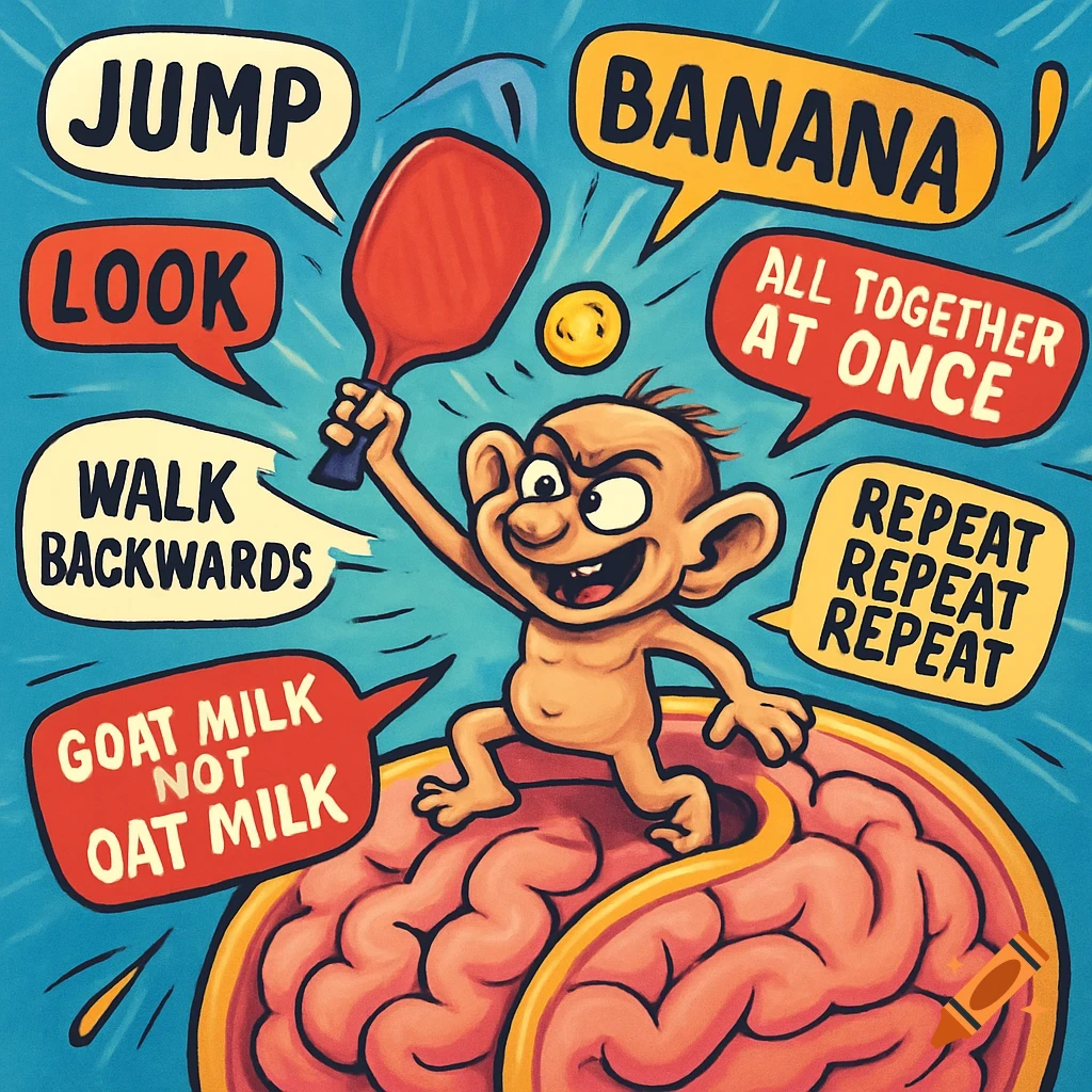 A humorous cartoon shows an impish creature inside a human brain ...