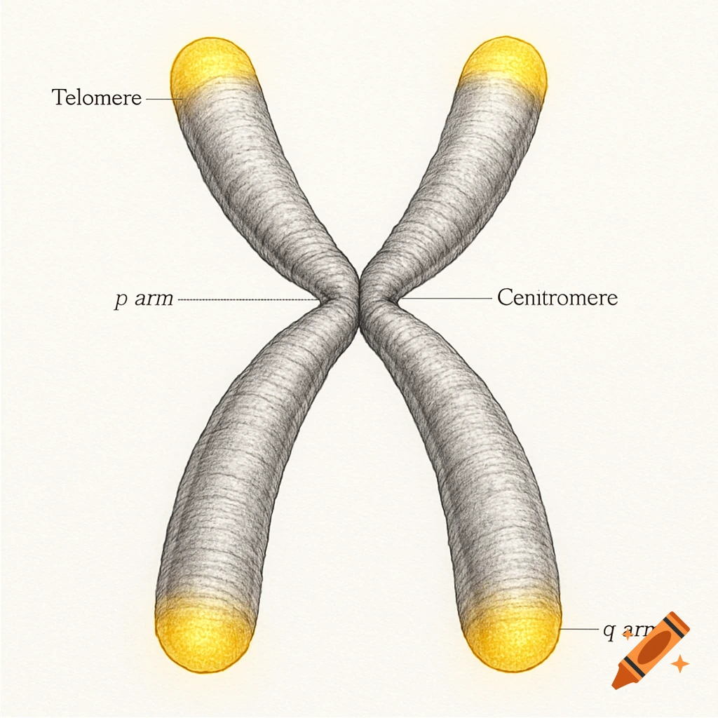 Scientific diagram of an X-shaped human chromosome with telomeres ...