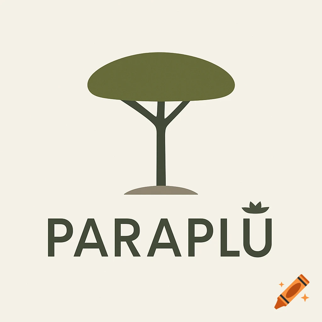 Minimalist vector logo for 'PARAPLÜ' featuring a stylized umbrella pine ...
