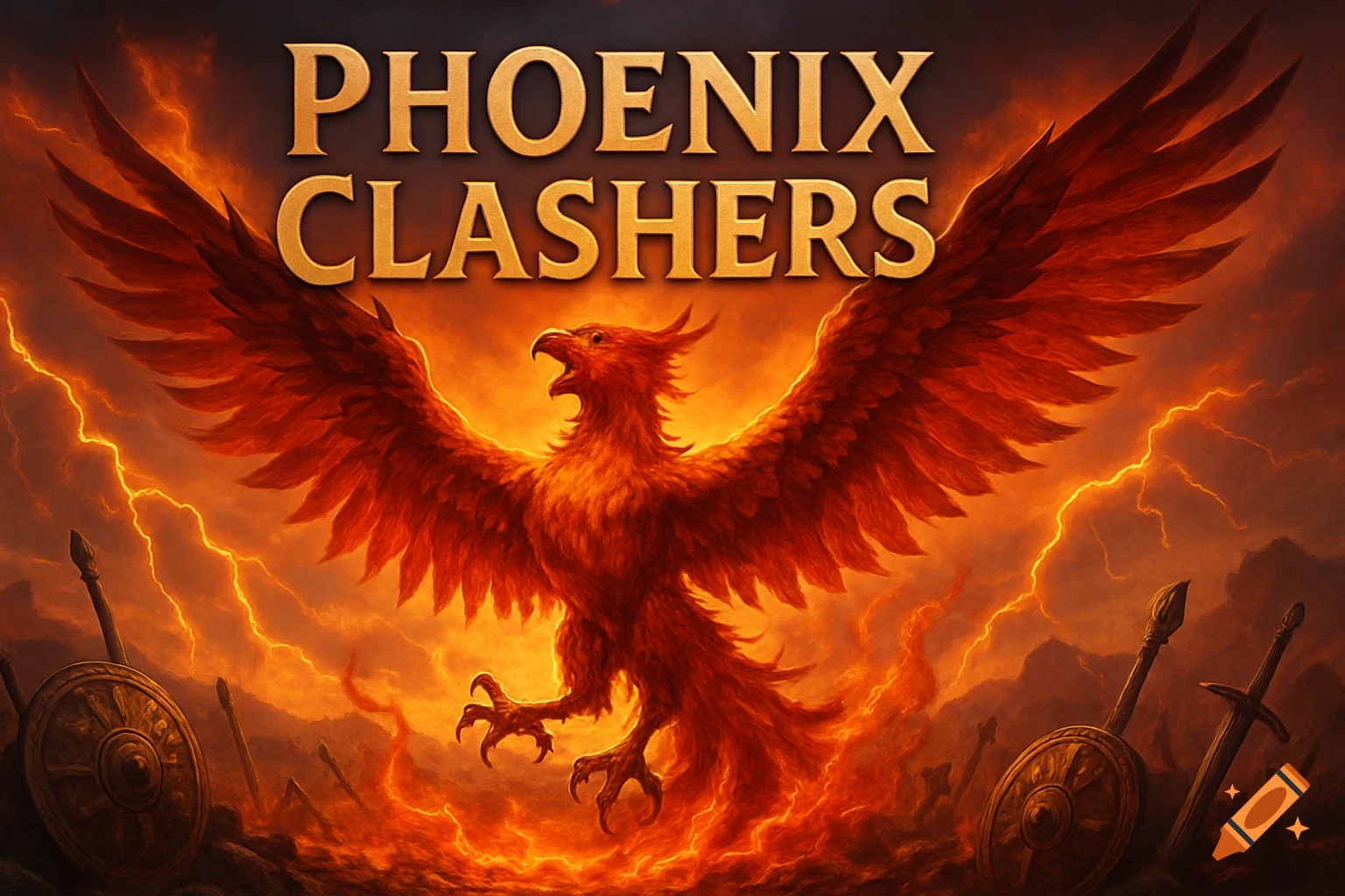 Epic fantasy art of a fiery phoenix with outstretched wings, surrounded ...
