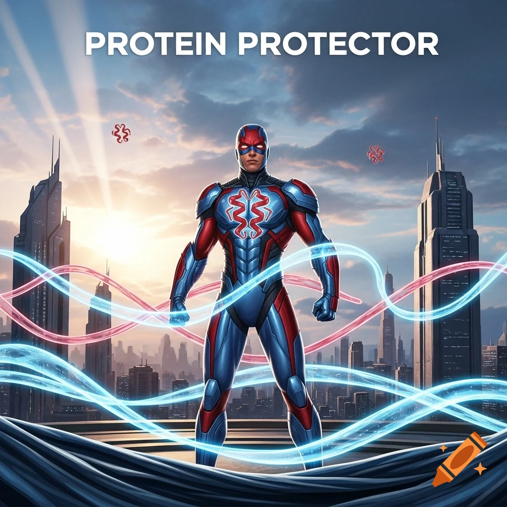 A superhero in a blue and red suit stands on a rooftop overlooking a ...