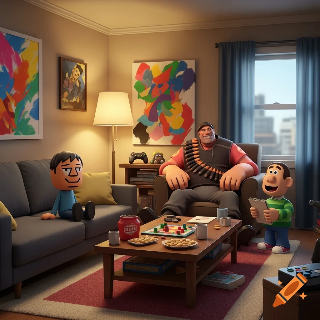 Default Male Mii, Heavy Weapons Guy, and Steve from Blue's Clues play a ...