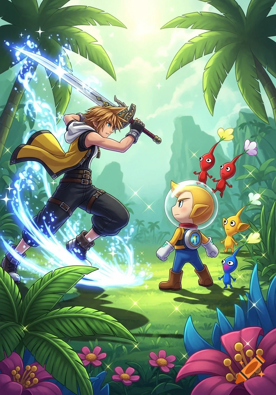 Sora from Kingdom Hearts wields a glowing sword while facing Captain ...