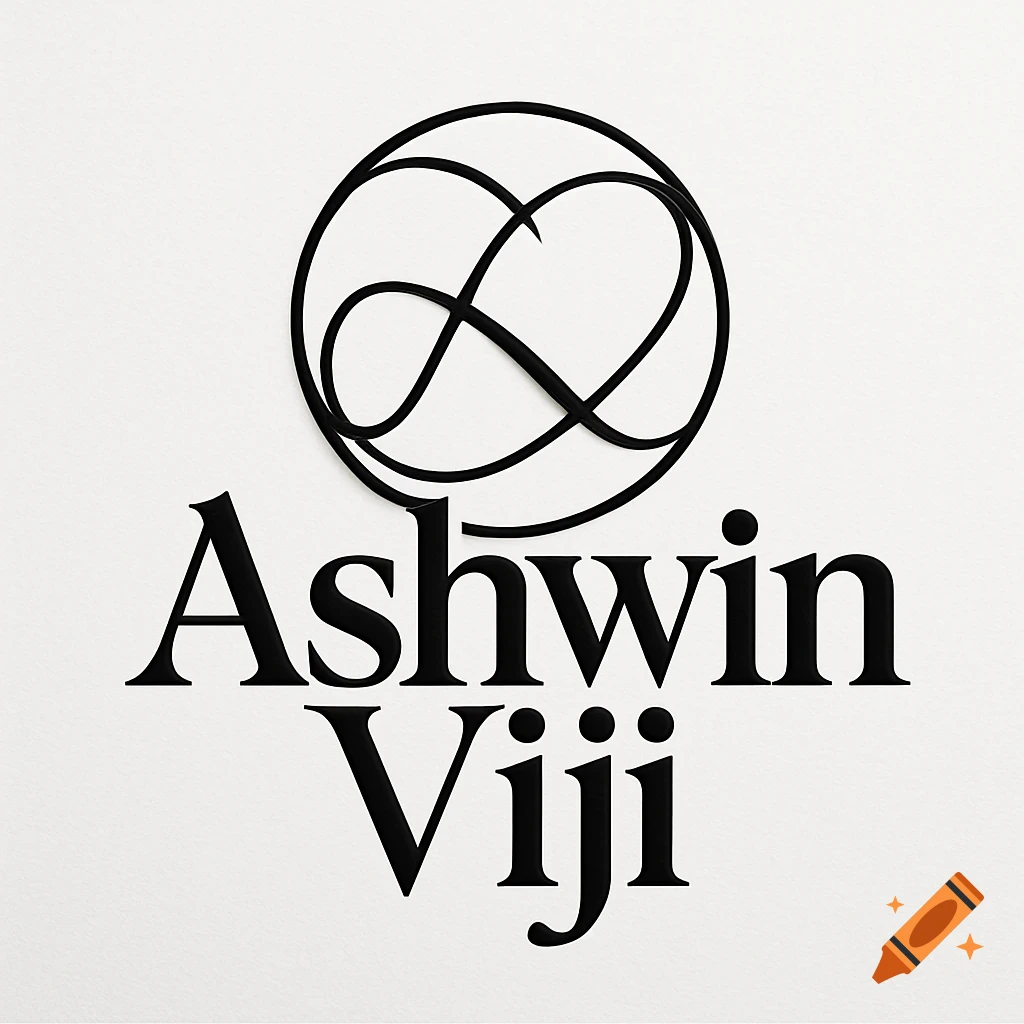 Black and white logo for Ashwin Viji with an abstract circular symbol ...