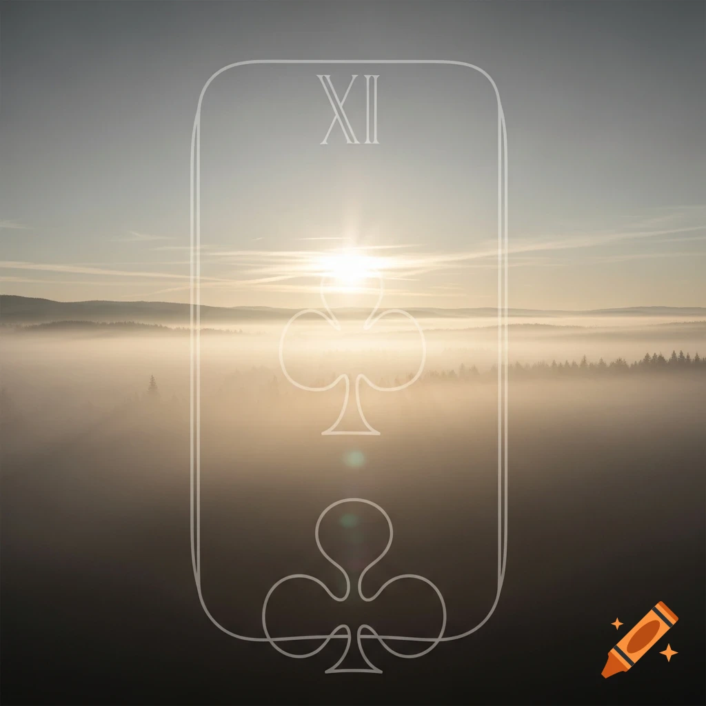 A minimalist tarot card outline with the Roman numeral XII and clover ...