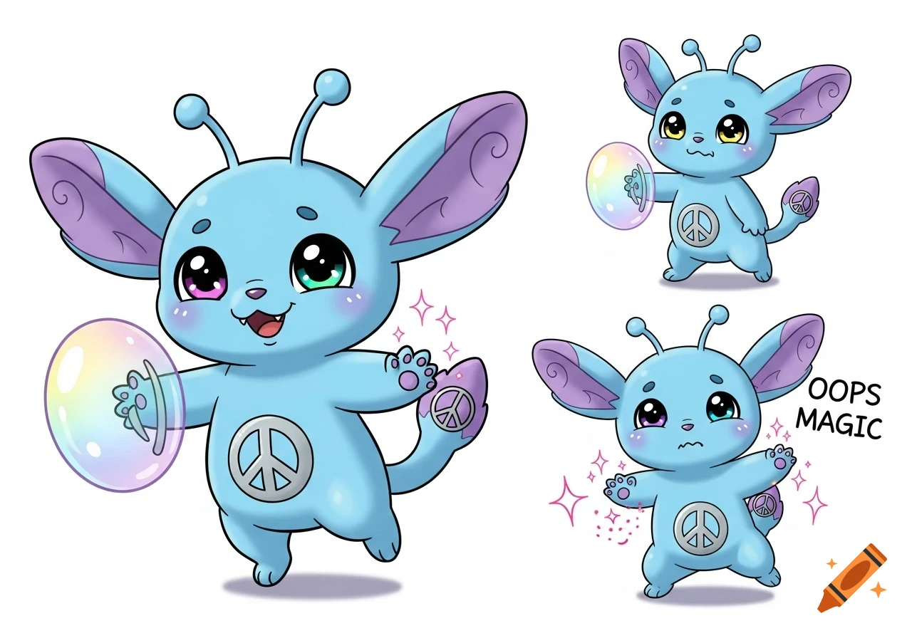 Multiple cute blue alien creatures with large ears, sparkling eyes, and ...