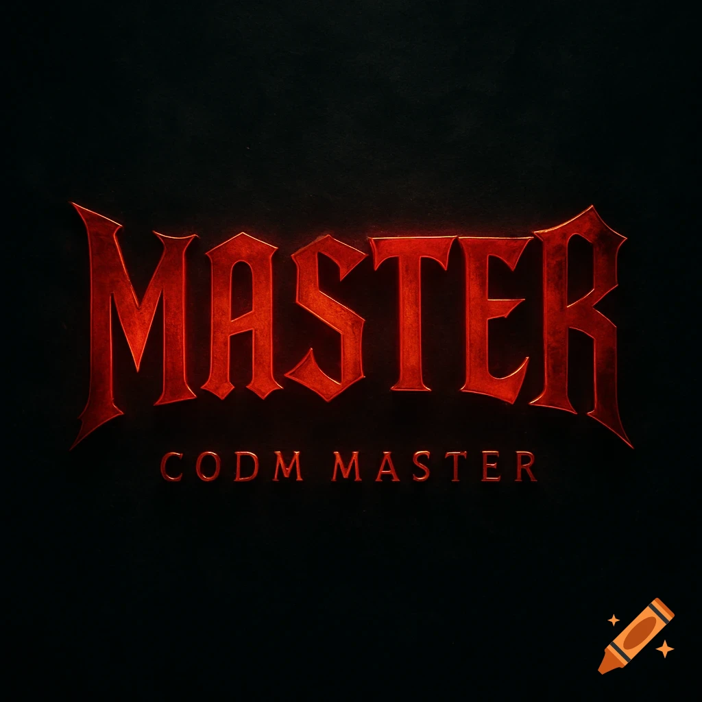 A dark cinematic logo with the word 'MASTER' in large, glowing red ...