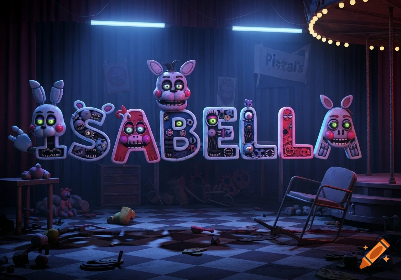 The name ISABELLA spelled out with Five Nights at Freddy's style ...