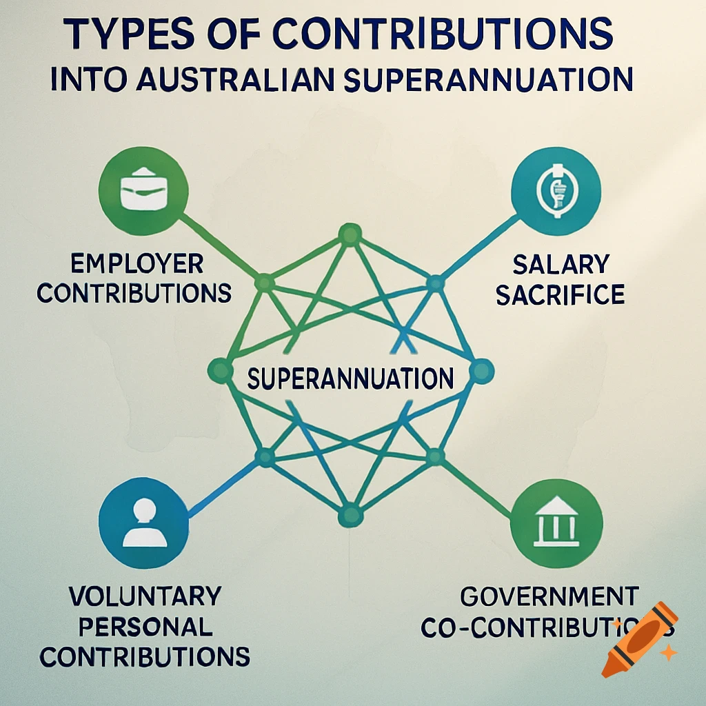 Diagram about Australian Superannuation contributions, showing Employer, Salary Sacrifice ...