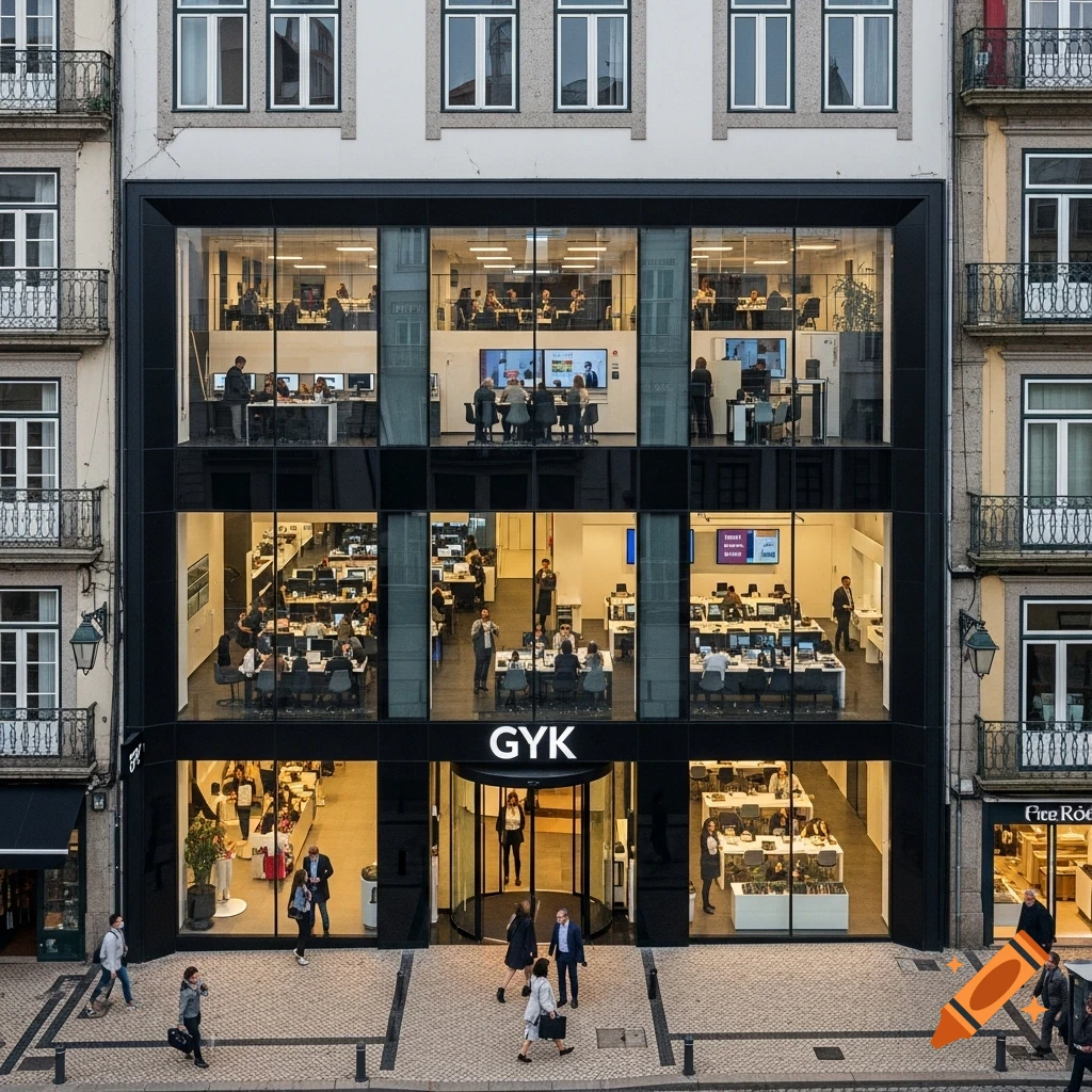Photorealistic exterior view of a modern black office building, GYK ...