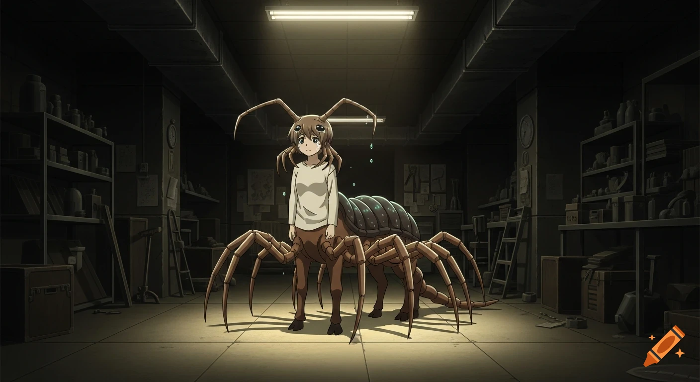 Anime centaur-like creature with a centipede body and human torso ...