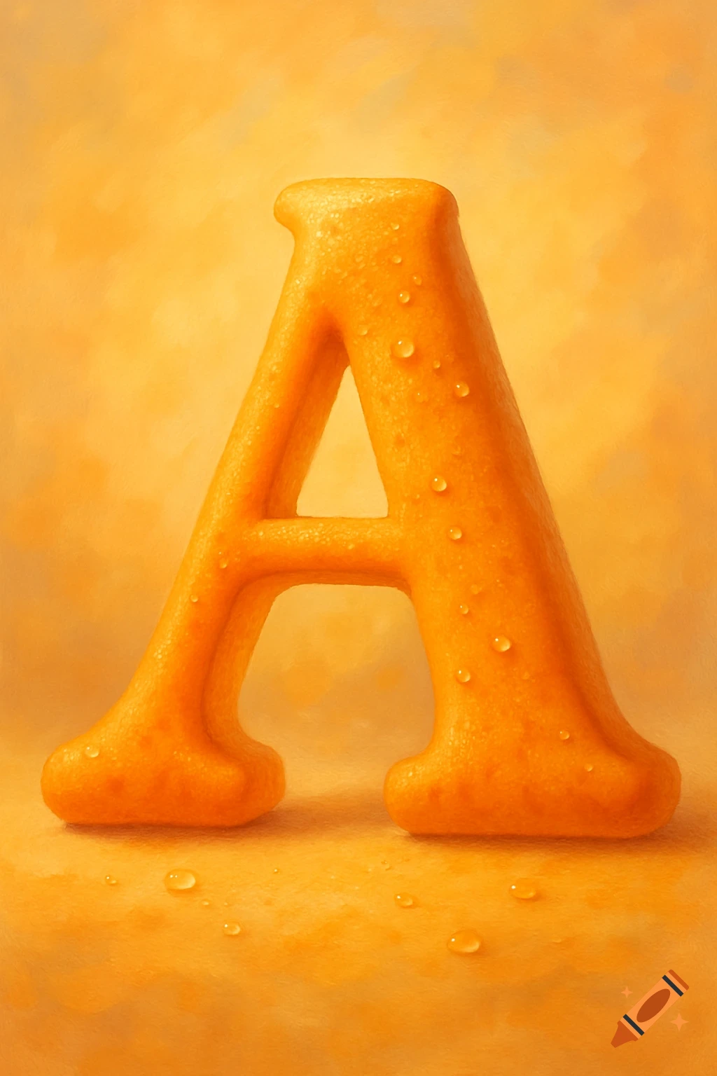 A vibrant orange capital letter A, shaped like an apricot with water ...