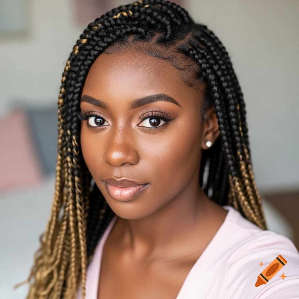 Photorealistic headshot of a young Black woman with dark skin, dark ...