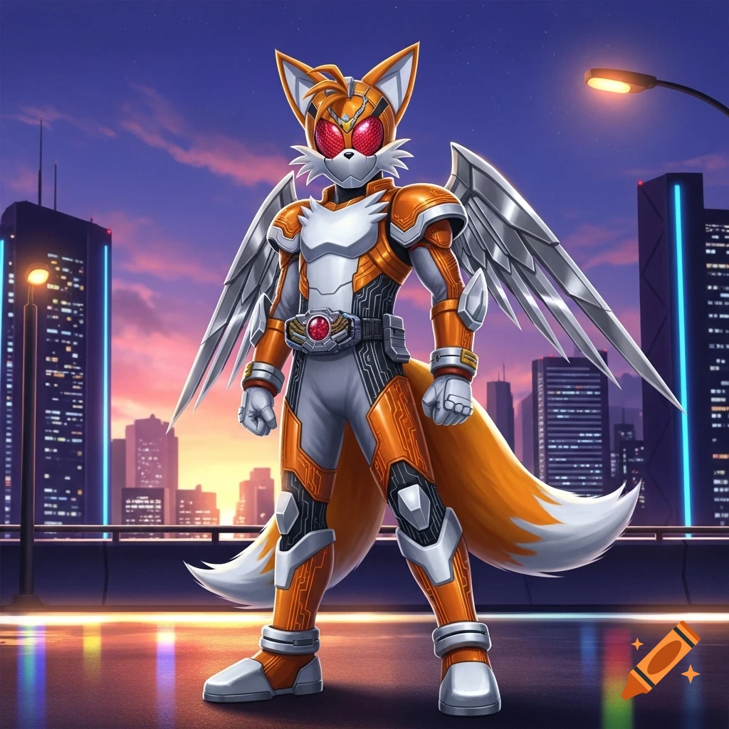 Illustration of a fox superhero character, resembling Tails, in orange ...