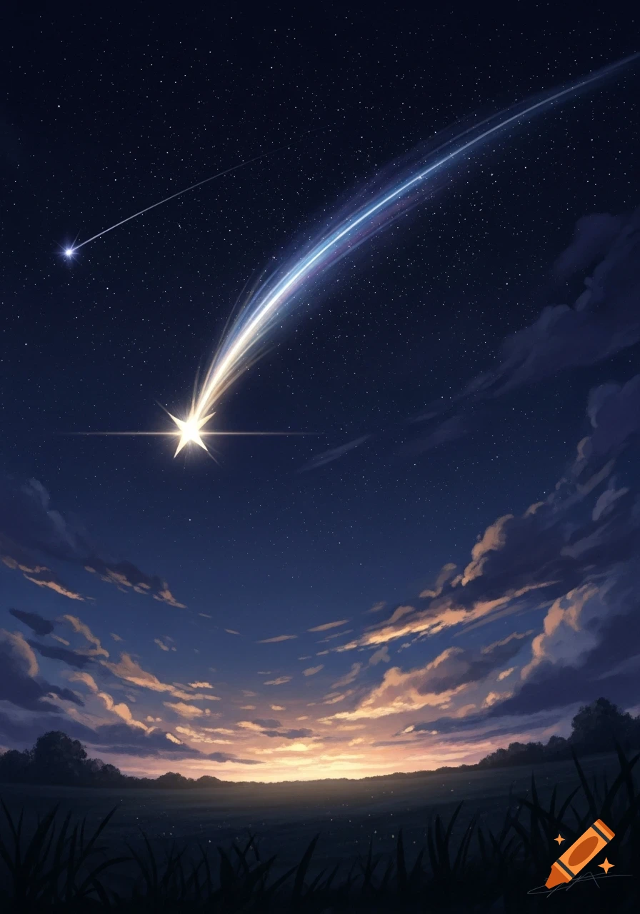 Anime-style illustration of a bright shooting star in a star-filled ...