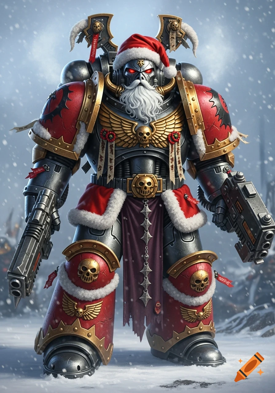 Photorealistic Warhammer 40,000 Space Marine in Santa Claus armor, with ...