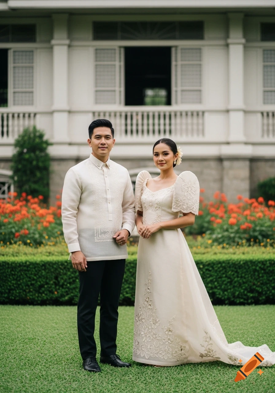 A Filipino couple in traditional Barong Tagalog and Filipiniana dress ...