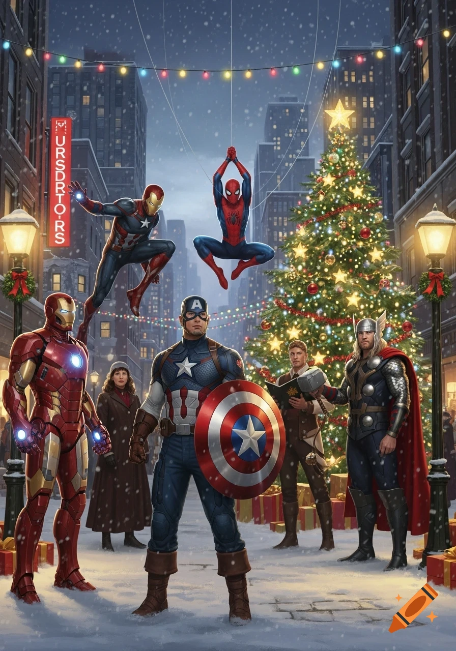 Marvel superheroes Iron Man, Captain America, Spider-Man, and Thor on a ...