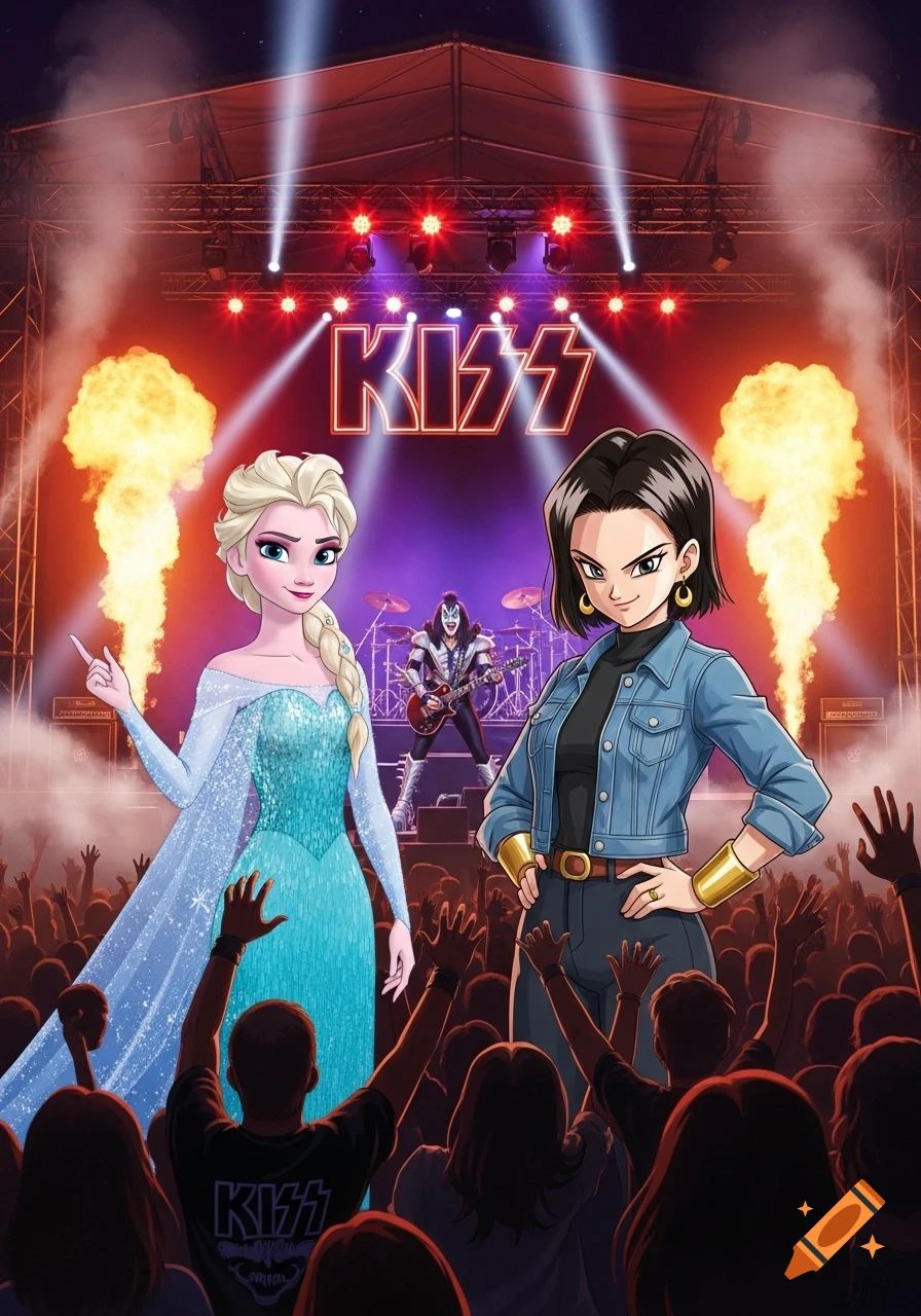 Elsa from Frozen and Android 18 from Dragonball Z at a KISS concert ...