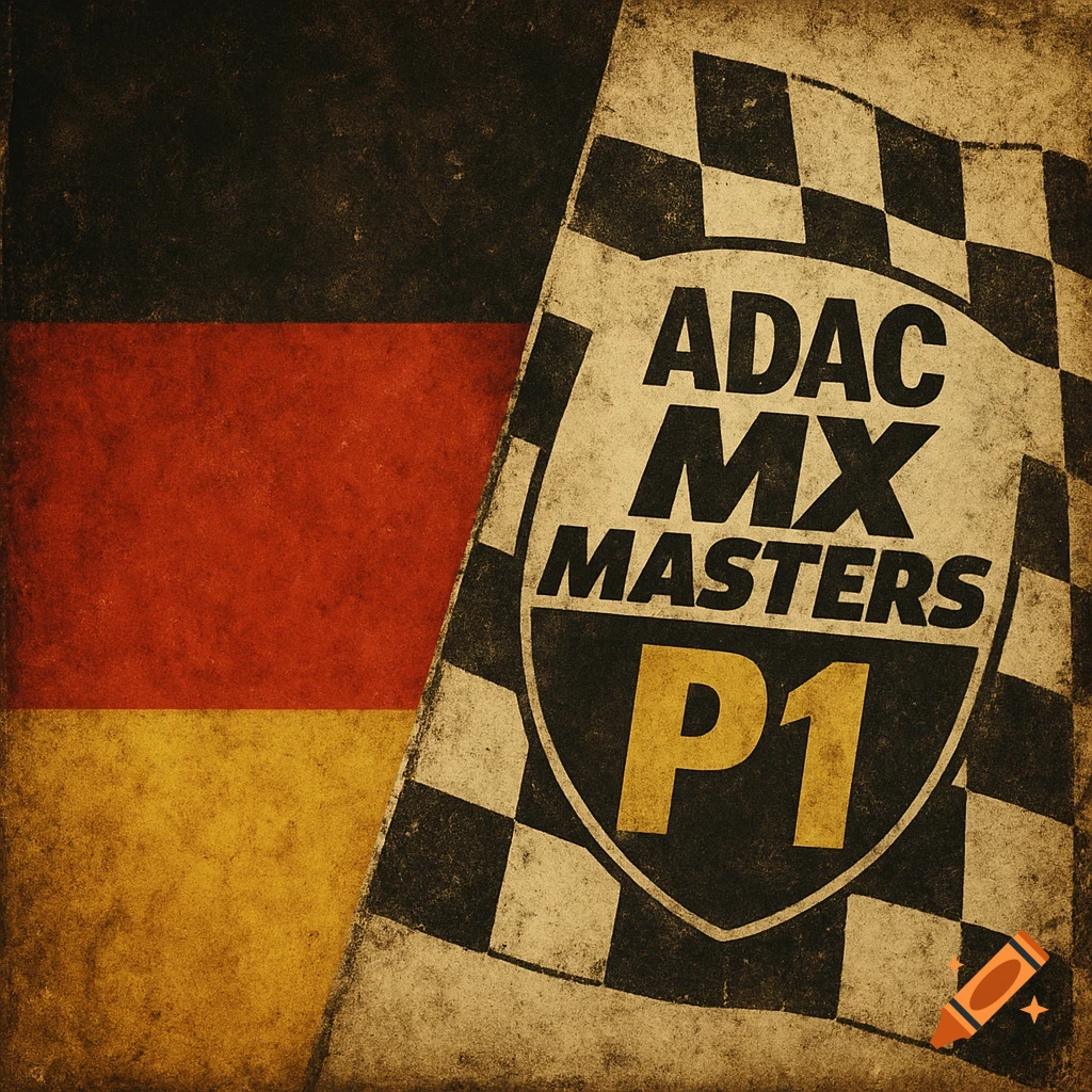 Distressed German flag and checkered flag with ADAC MX Masters P1 logo ...