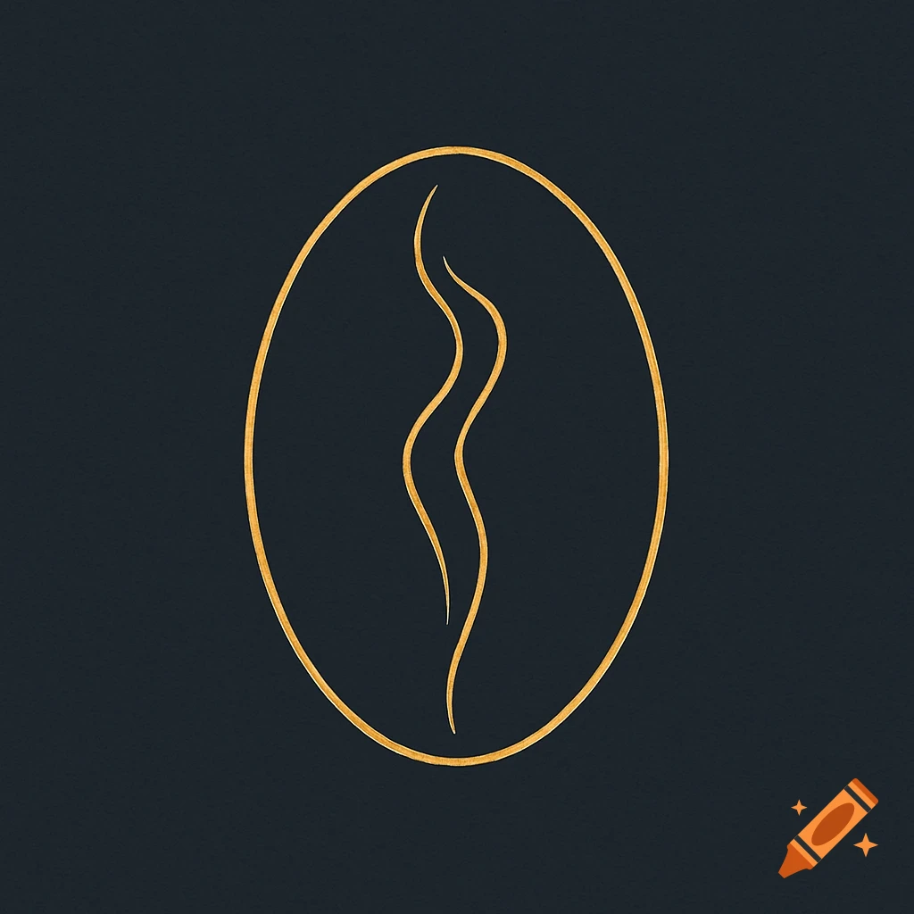 Abstract gold wavy line inside an oval on a dark charcoal background ...