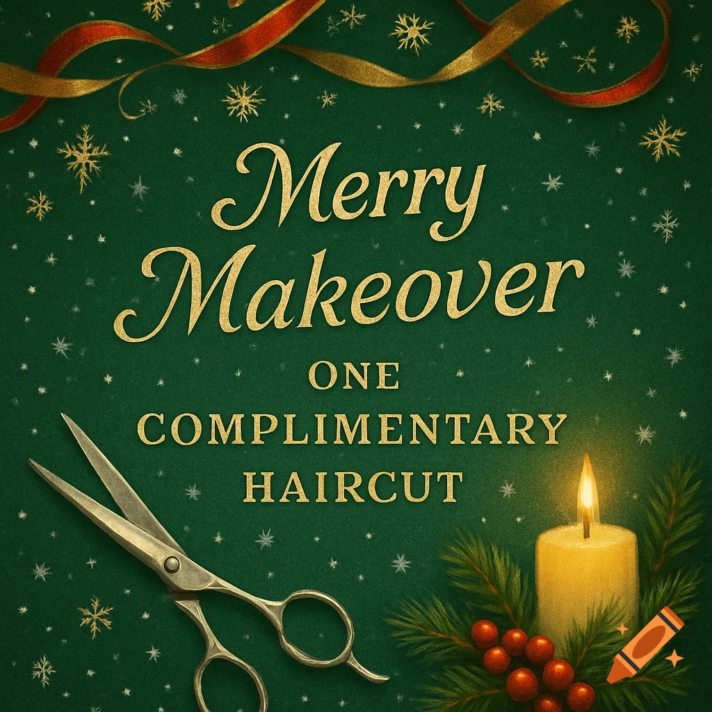 A festive Christmas voucher on green, featuring 'Merry Makeover ONE ...