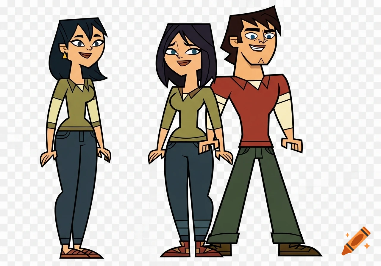 Three animated characters, two women and one man, in the Total Drama ...