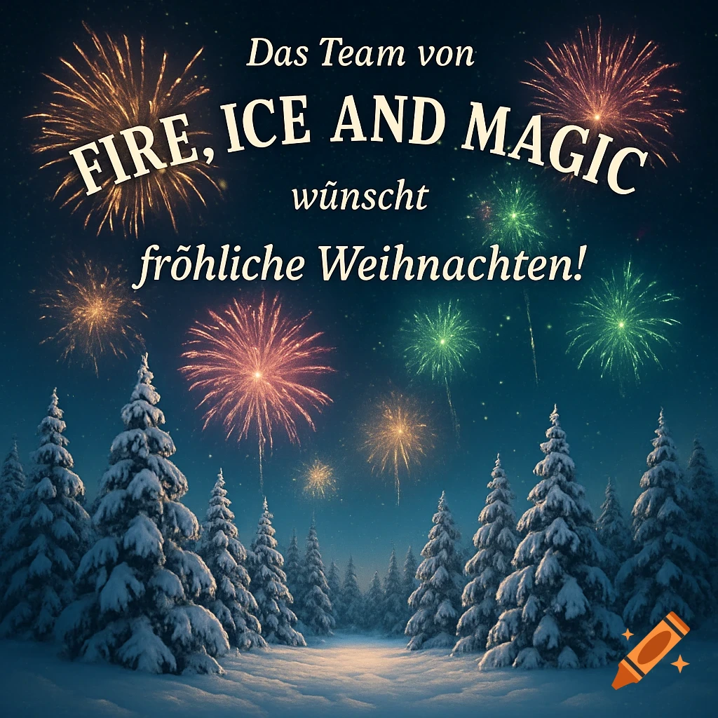 A festive winter night scene with snow-covered Christmas trees ...