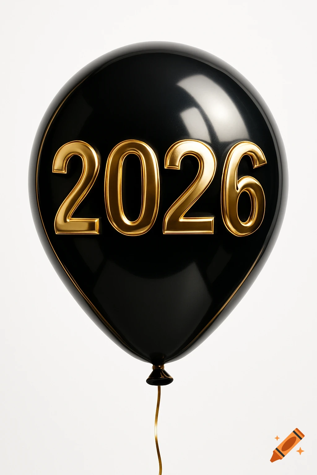 A black shiny balloon with the gold numbers "2026" on a white ...