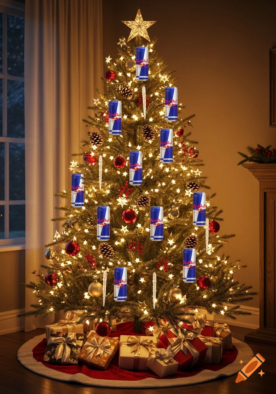 A decorated Christmas tree with glowing lights, pinecones, and numerous ...