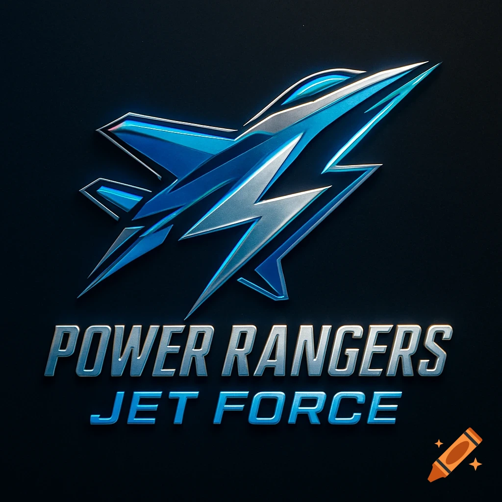 A metallic blue and silver logo featuring a stylized jet and lightning ...