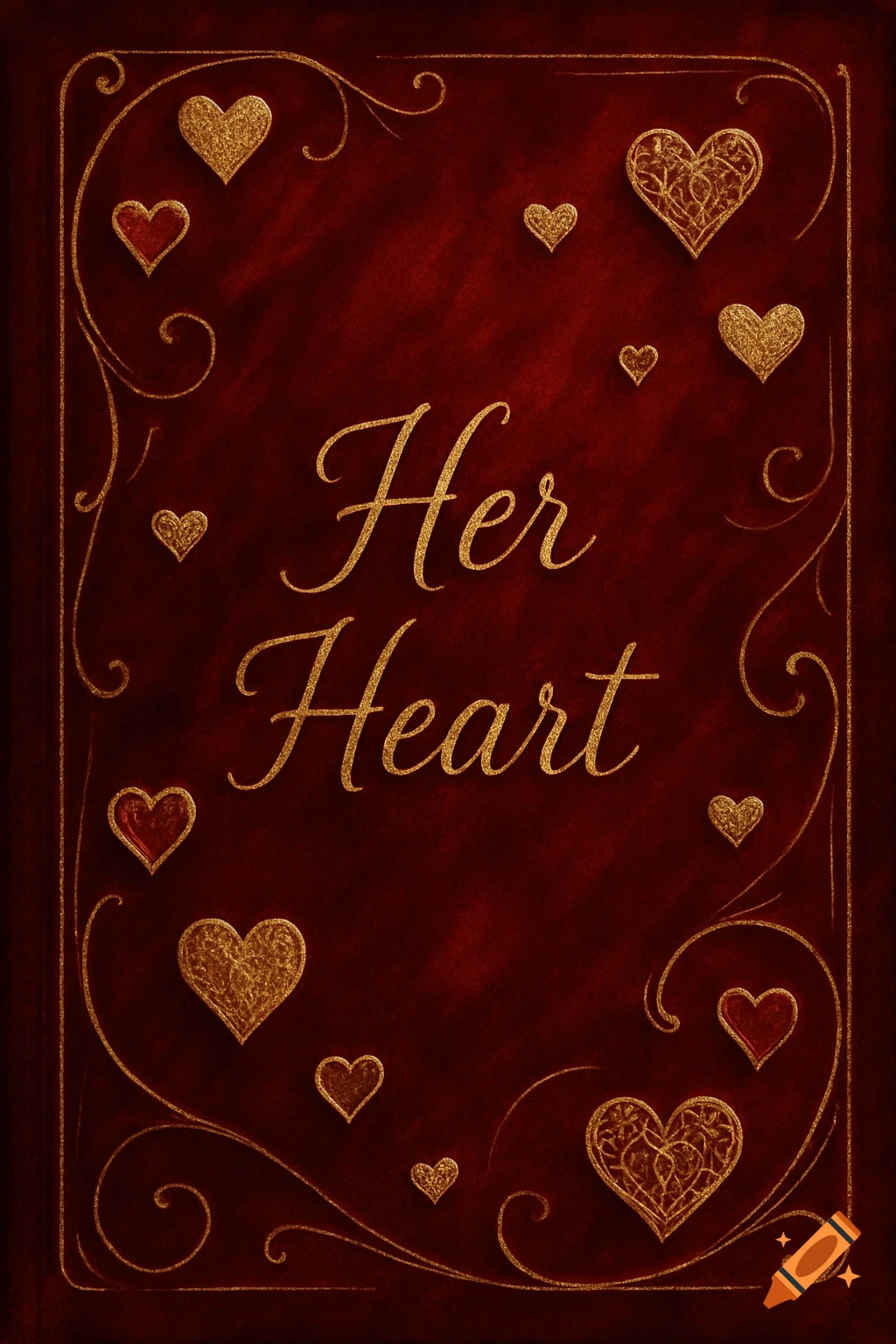 Decorative deep red journal cover with gold accents, intricate heart ...