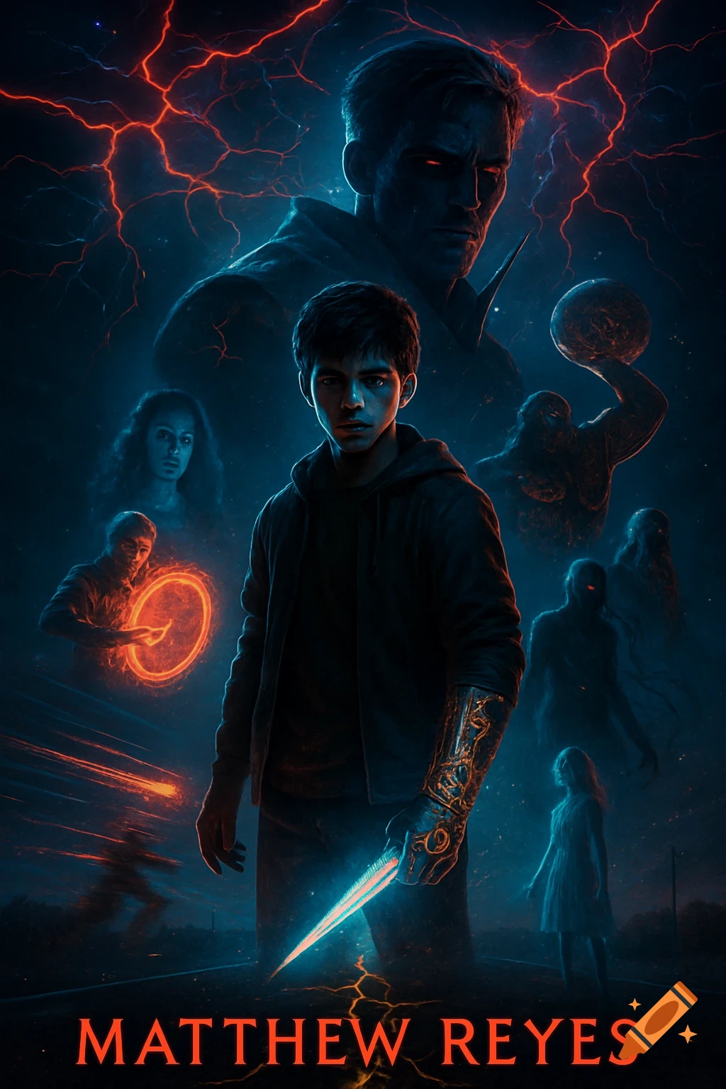 Cinematic superhero horror poster with a Filipino-American teenage boy ...